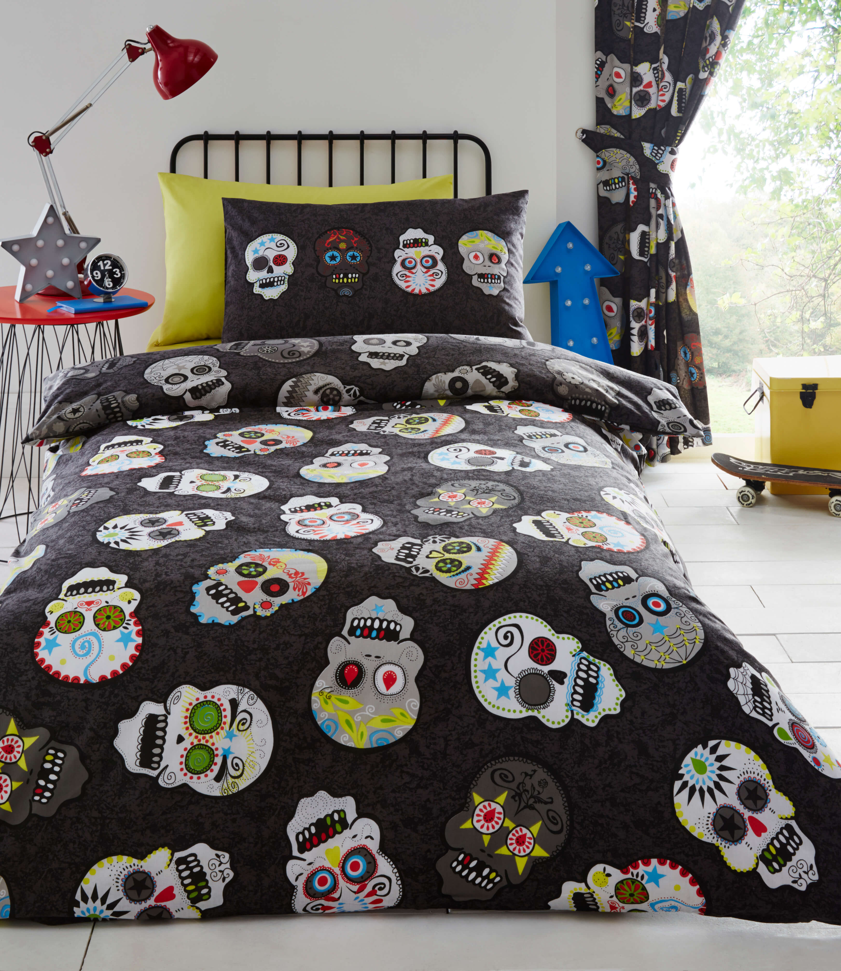 sugar-skulls-single-bed-duvet-set-the-bedlinen-company-cork